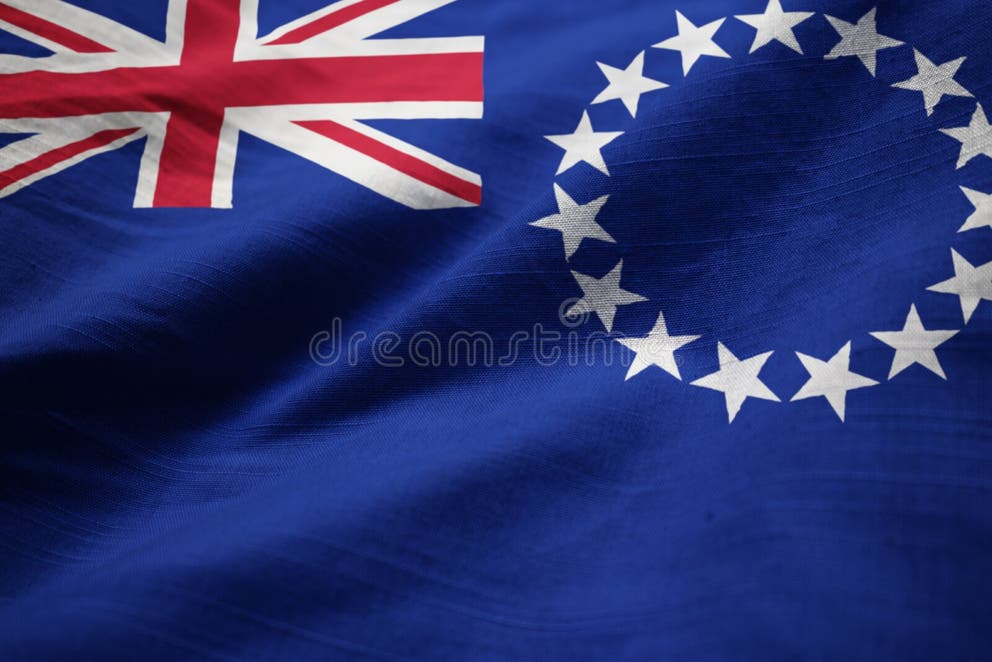 Closeup of Ruffled Cook Islands Flag, Cook Islands Flag Blowing in Wind ...