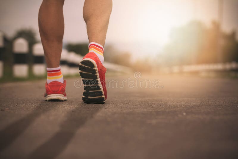 Closeup Runner Feet Running on Road Stock Photo - Image of energy ...