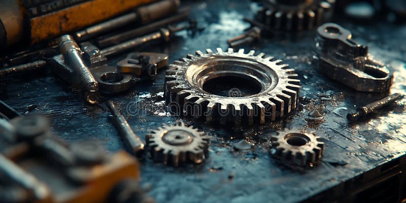 Closeup of Rusty Gears and Metal Parts Stock Illustration ...