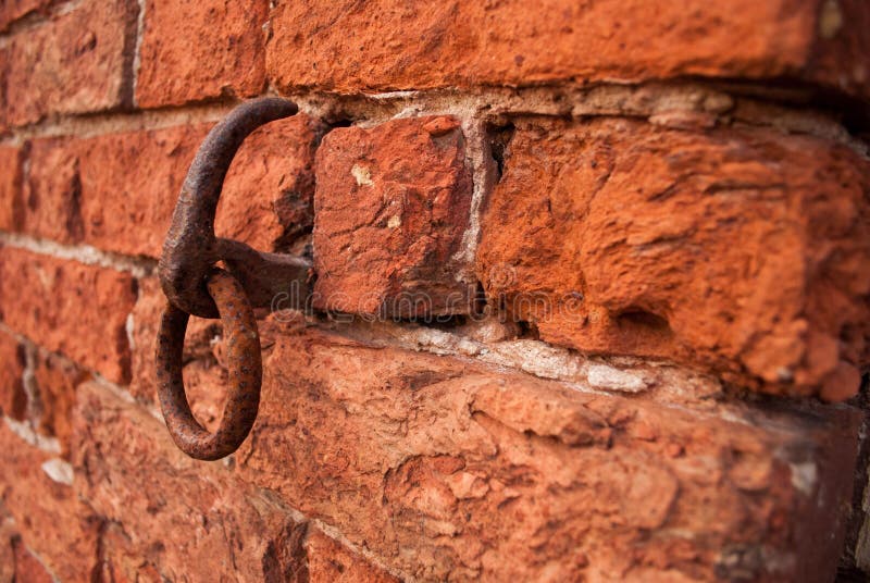 Closeup of a Rusty Metal Ring on a Red Brick Wall Stock Image - Image ...
