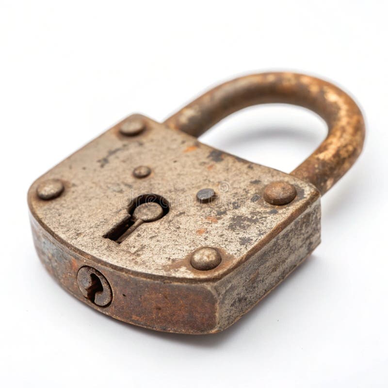 Rusty Padlock with Keyhole Closeup Isolated on White Background Stock ...