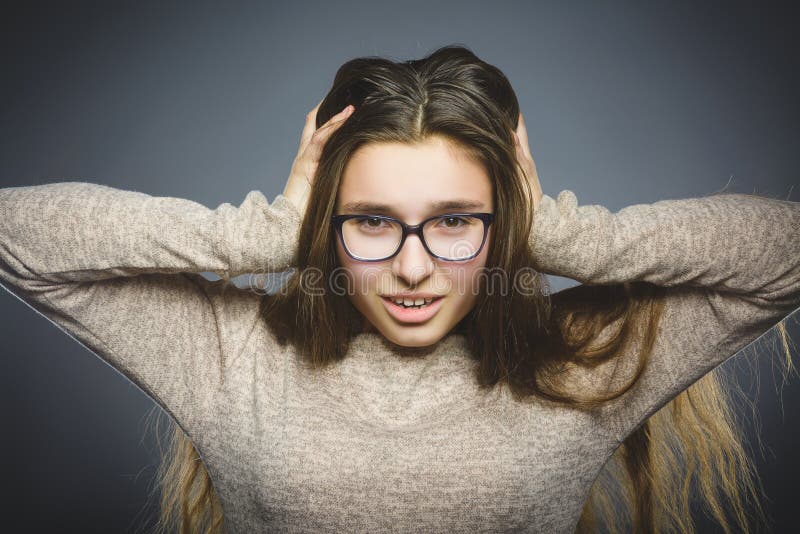 Closeup Sad Girl with Worried Stressed Face Expression Stock Photo ...