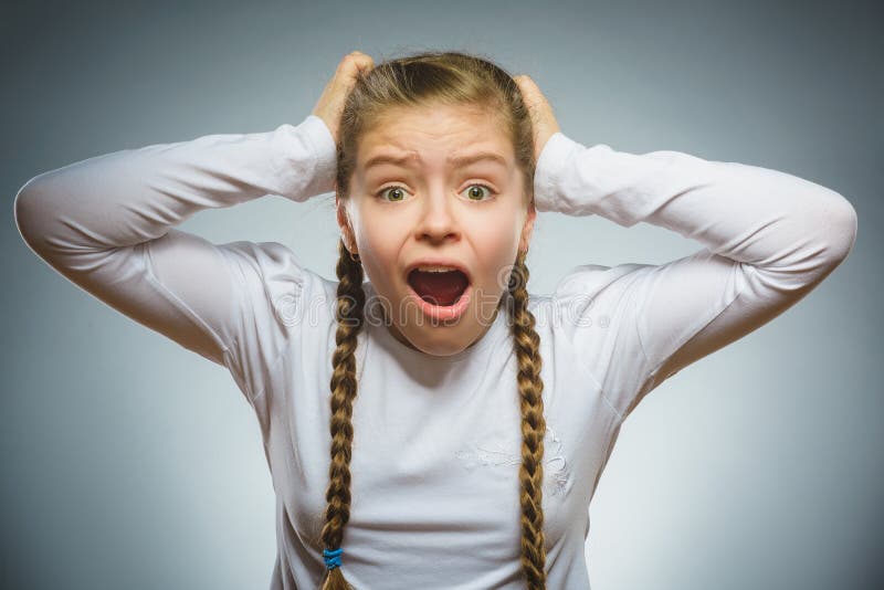Closeup Portrait of Worried Girl Covering Her Ears, Observing. Hear ...