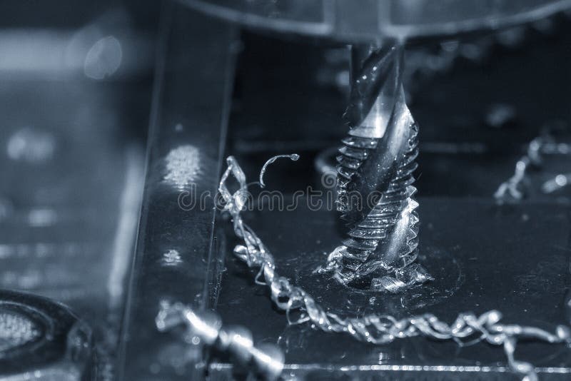 Closeup Scene of Machine Tapping Process on CNC Machine Stock Photo ...