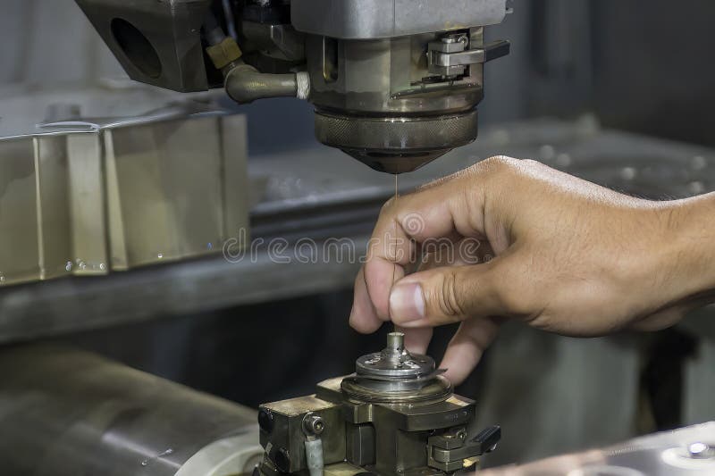 Closeup Scene the Operator Setup the Wire EDM Machine Stock Photo ...