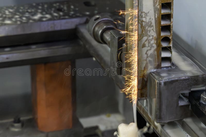 Closeup Scene the Wire EDM Machine Cutting the Mold Insert Parts Stock ...