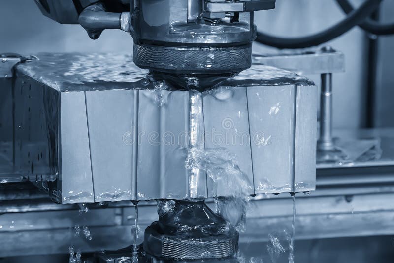 Closeup Scene the Wire EDM Machine Cutting the Mold Insert Parts Stock ...