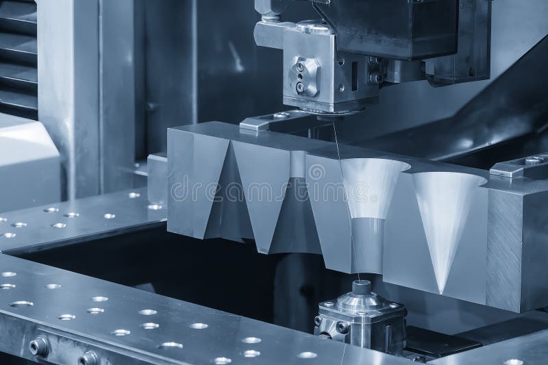 Closeup Scene the Wire EDM Machine Cutting the Mold Insert Parts Stock ...