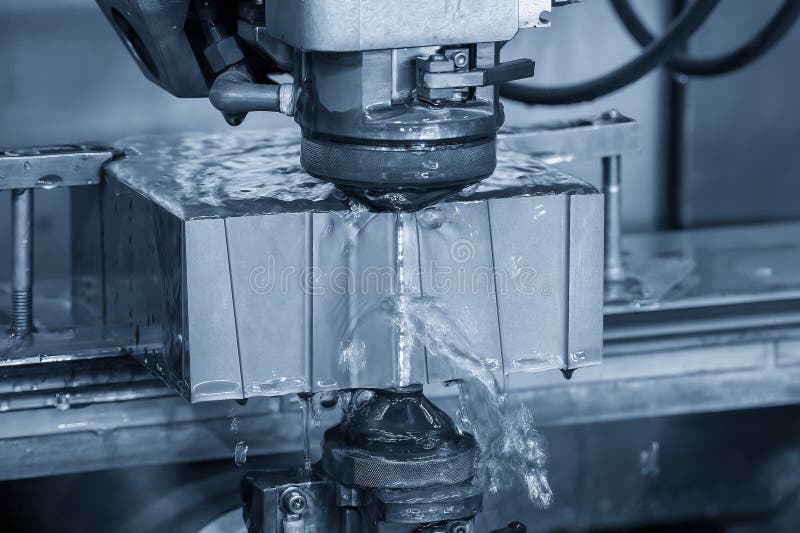 Closeup Scene the Wire EDM Machine Cutting the Mold Insert Parts Stock ...