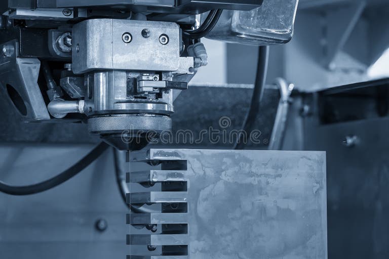 Closeup Scene the Wire EDM Machine Cutting the Mold Insert Parts Stock ...