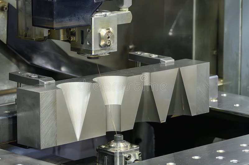 Closeup Scene the Wire EDM Machine Cutting the Mold Insert Parts Stock ...