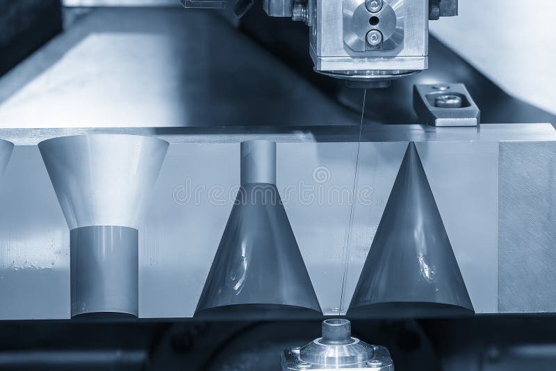 Closeup Scene the Wire EDM Machine Taper Shape Cutting the Mold Parts ...