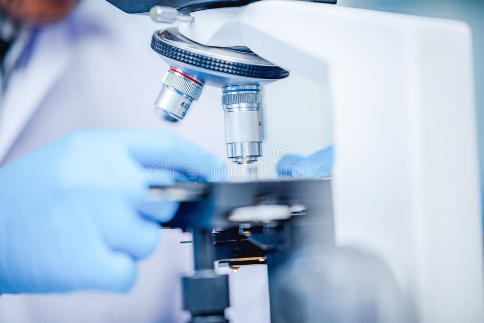 Closeup of Scientific Microscope Data Analysis in the Laboratory Stock ...