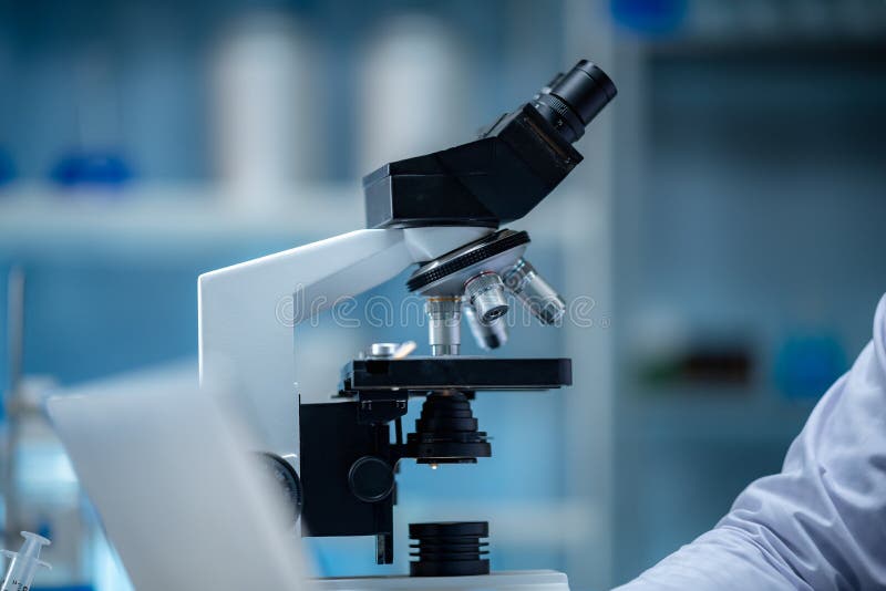 Scientific Microscope Data Analysis in the Laboratory Stock Photo ...