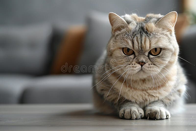 Closeup of a Scottish Fold Cat Sitting on the Edge of a Table, with an ...