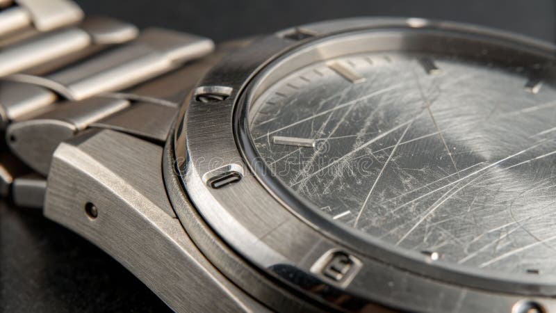 Closeup of a Scratched Titanium Wristwatch Casing in Studio Lighting ...
