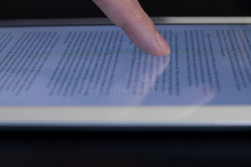 Closeup Scrolling Finger Touching Tablet Stock Image - Image of social ...