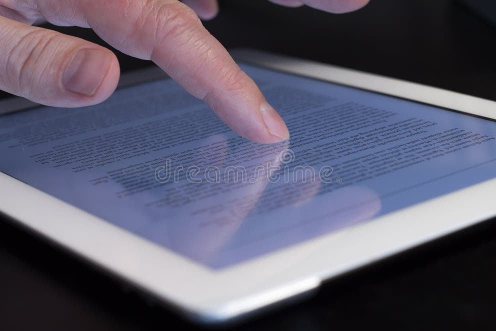 Closeup Scrolling Finger Touching Tablet Stock Photo - Image of ...