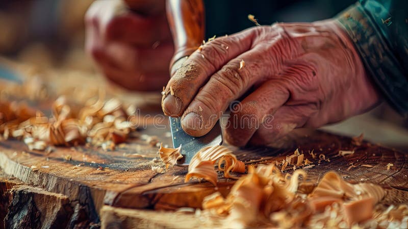 Closeup of Sculptor Hand Holding Chisel Carving in Wood Stock ...