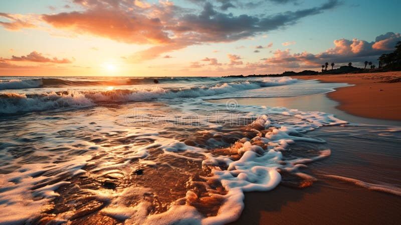 Closeup Sea Surf and Sand Beach at Sunset Stock Image - Image of ...