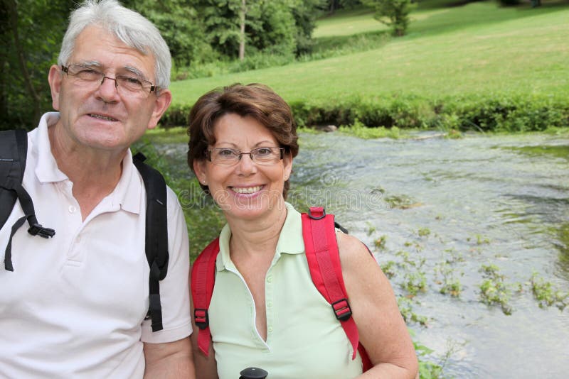 Closeup of Senior Couple on a Rambling Day Stock Photo - Image of ...