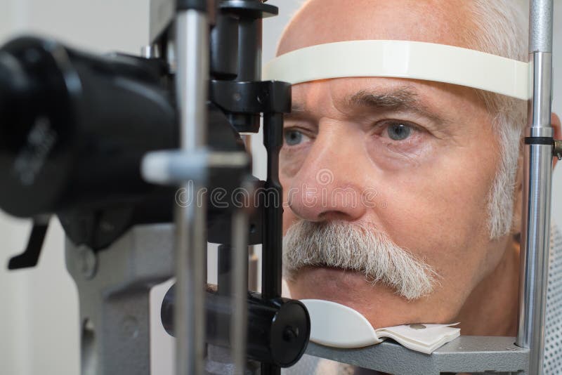 Closeup Senior Man Having Eye Test Stock Photo - Image of consult ...