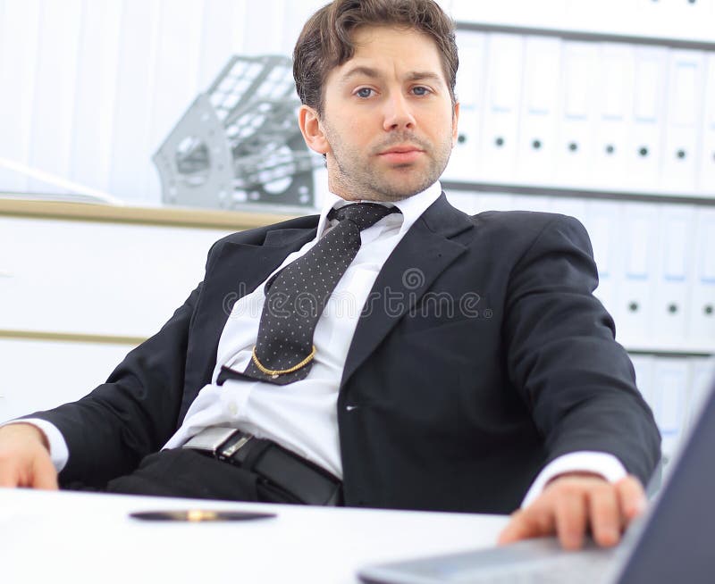 Closeup of a Senior Manager Sitting at Desk Stock Image - Image of ...