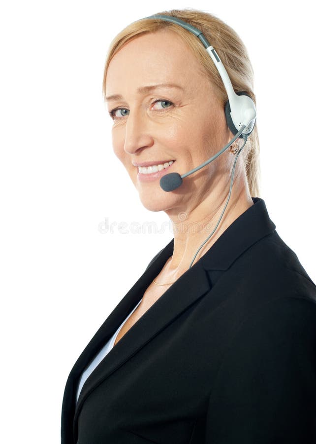 Closeup of a Senior Telemarker Woman Stock Photo - Image of headset ...