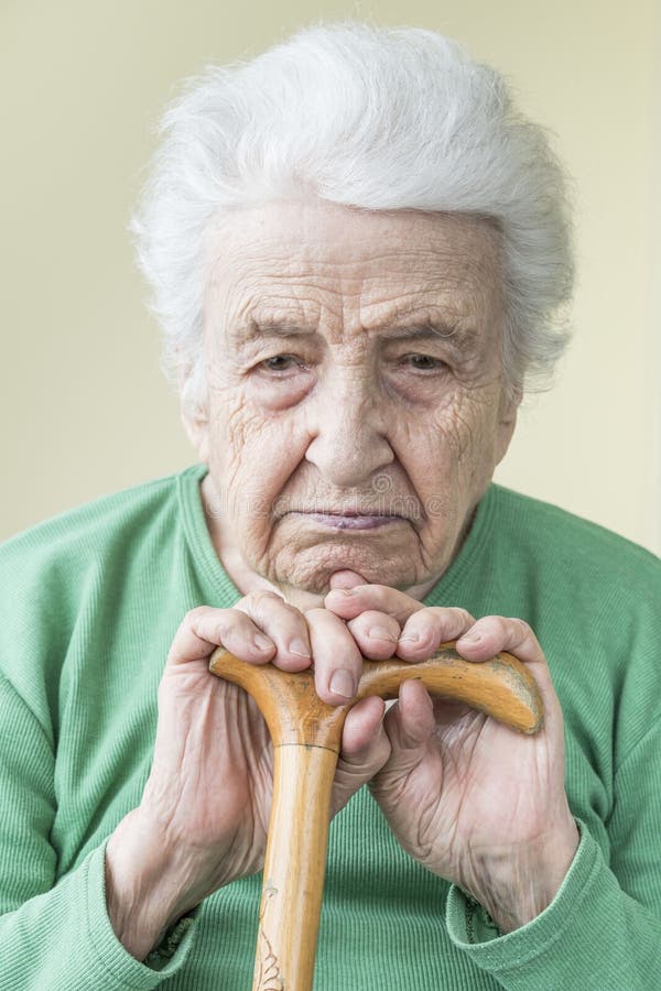 An Old Woman Using A Wooden Cane Stock Vector Illustration Of Hair