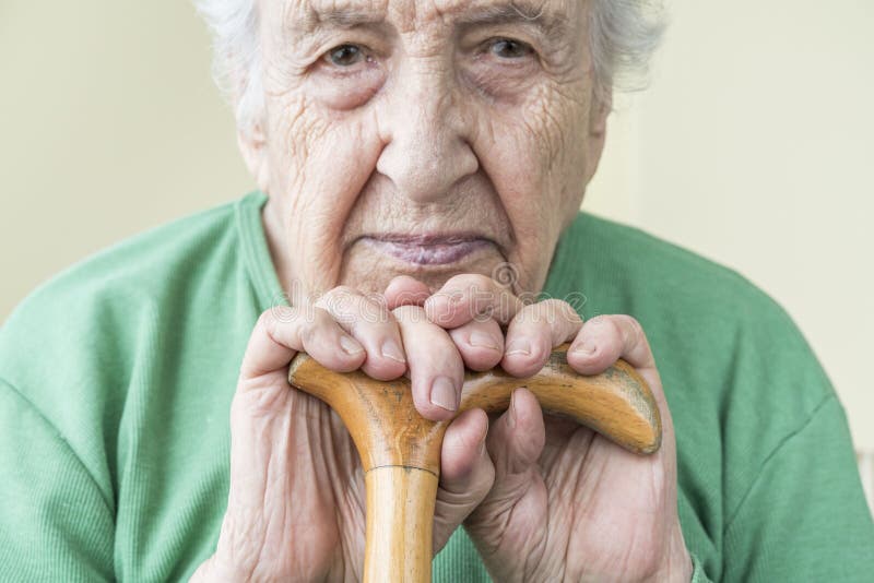 An Old Woman Using A Wooden Cane Stock Vector Illustration Of Hair