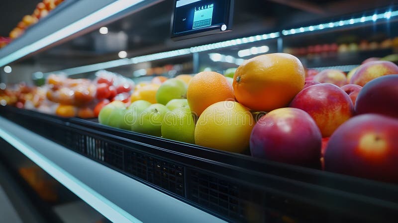 Closeup of a Sensor Checking the Freshness of Packaged Fruits in a ...