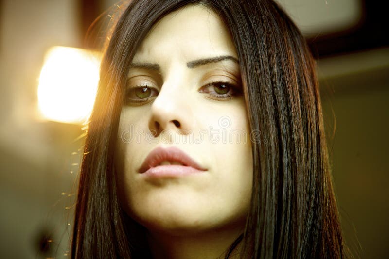 Closeup of Serious Woman with Back Light Stock Photo - Image of girl ...