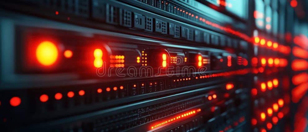 Closeup of a Server Rack with Warning Lights, Representing Data Center ...