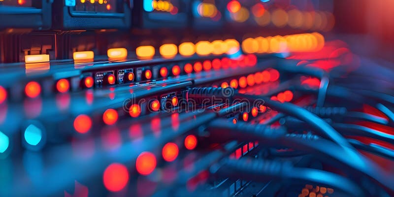 A Closeup of a Server Room with Rows of Servers and Cables Showcasing ...