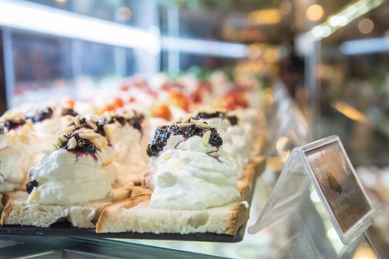 Closeup of Servings of Bread with Whipped Cream and Jam Stock Image ...