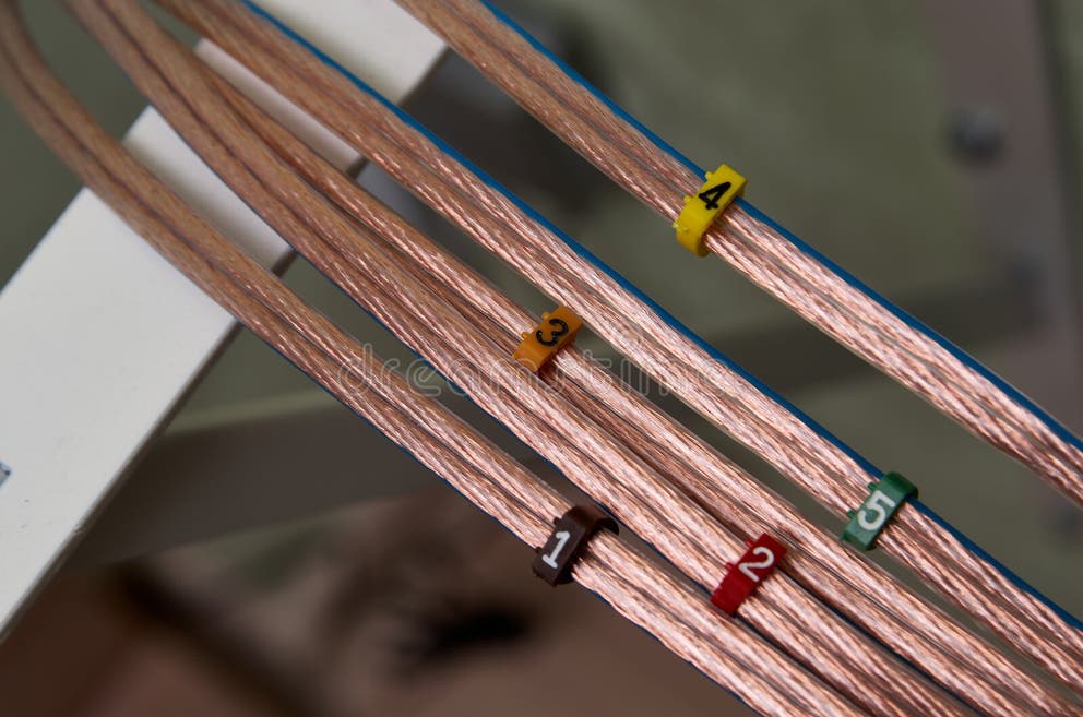 Closeup of Set of Acoustic Cables with Number Labels Stock Photo ...