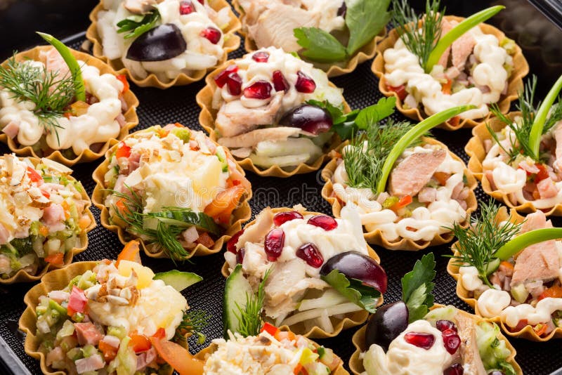 Closeup Set Different Canapes and Snacks Stock Image - Image of cuisine ...