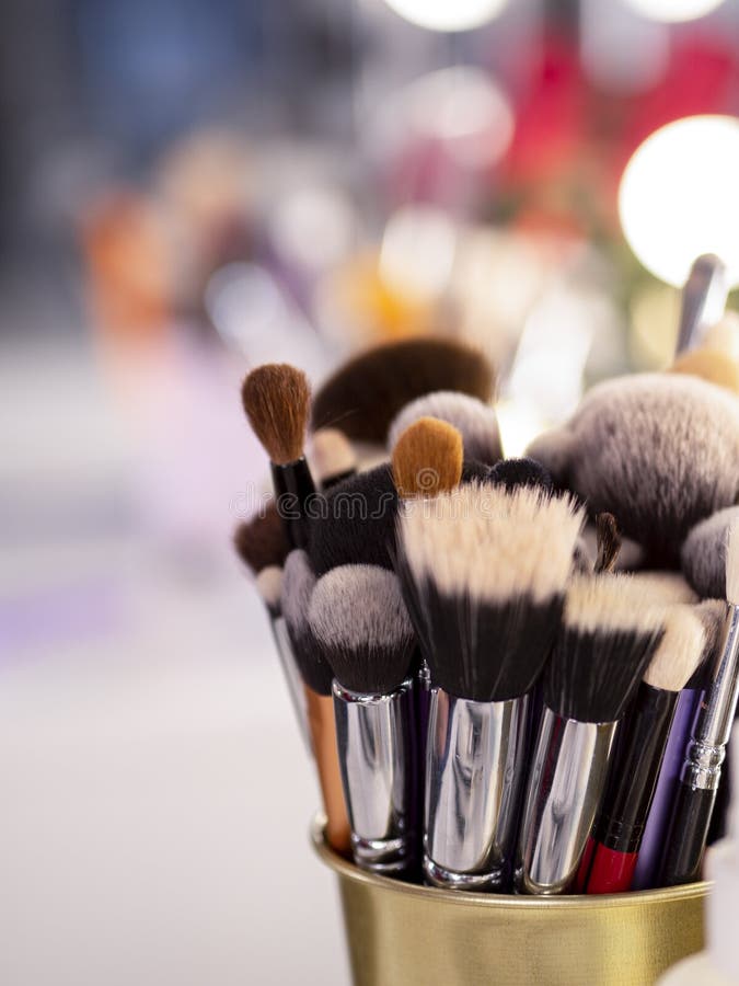 Closeup Set of Makeup Brushes and Tools. Selective Focus and Bokeh ...