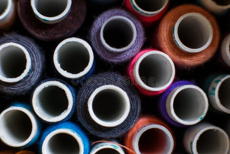 Closeup Set of Skeins of Multi-colored Sewing Thread.Tailor Industry ...