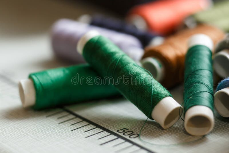 Closeup Set of Skeins of Multi-colored Sewing Thread.Tailor Industry ...