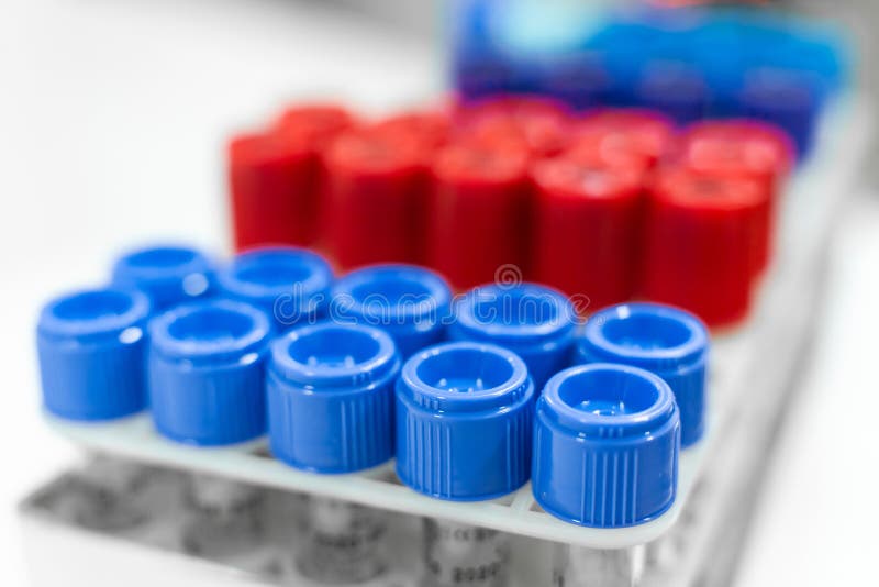 Closeup Set of Sterile Vacuum Test-tubes for Blood Sample. Science and ...