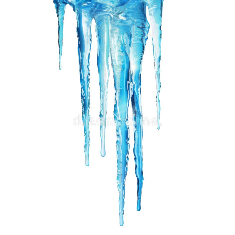 Closeup of Several Blue Icicles Melting on a Black Background Stock ...