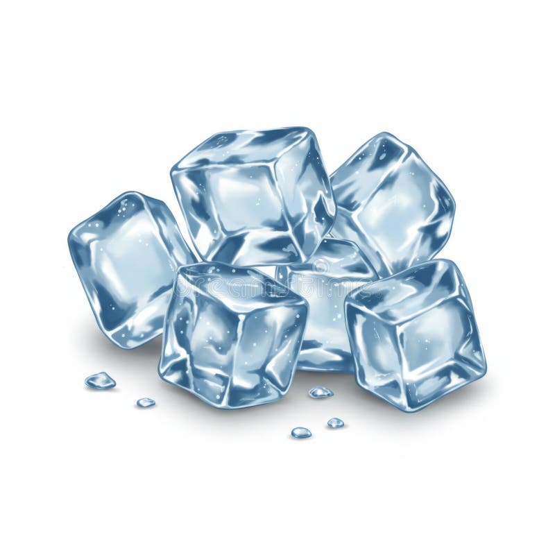 Closeup of Several Clear Ice Cubes on White Background Stock ...