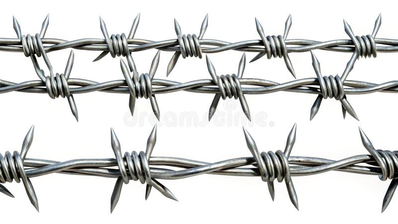 Closeup of Severed Barbed Wire Isolated on White Exposing Jagged Sharp ...