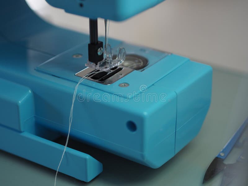 Closeup Sewing Machine Accessories Equipment Blue Color Stock Photo ...