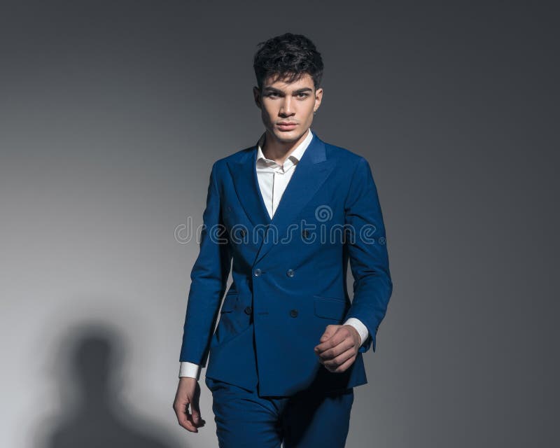 Closeup of Model Man Walking Forward Stock Image - Image of suit ...