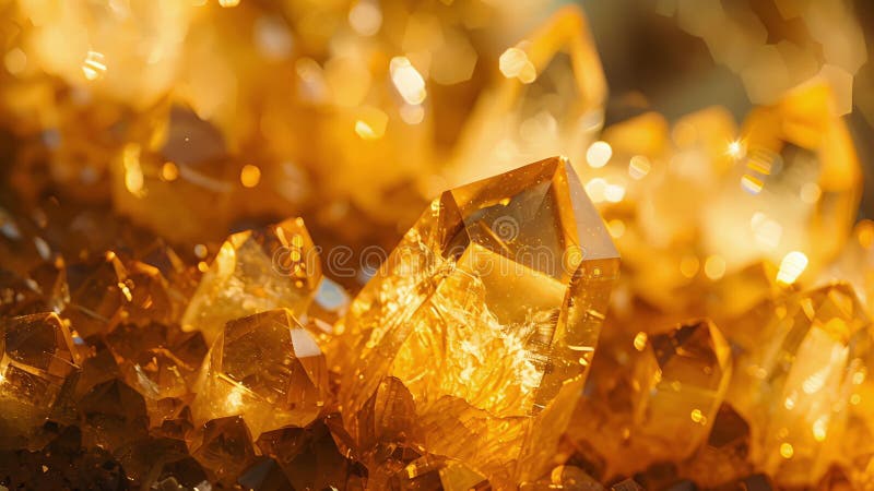 A Closeup of a Shimmering Crystal Its Jagged Edges Glowing Golden in ...