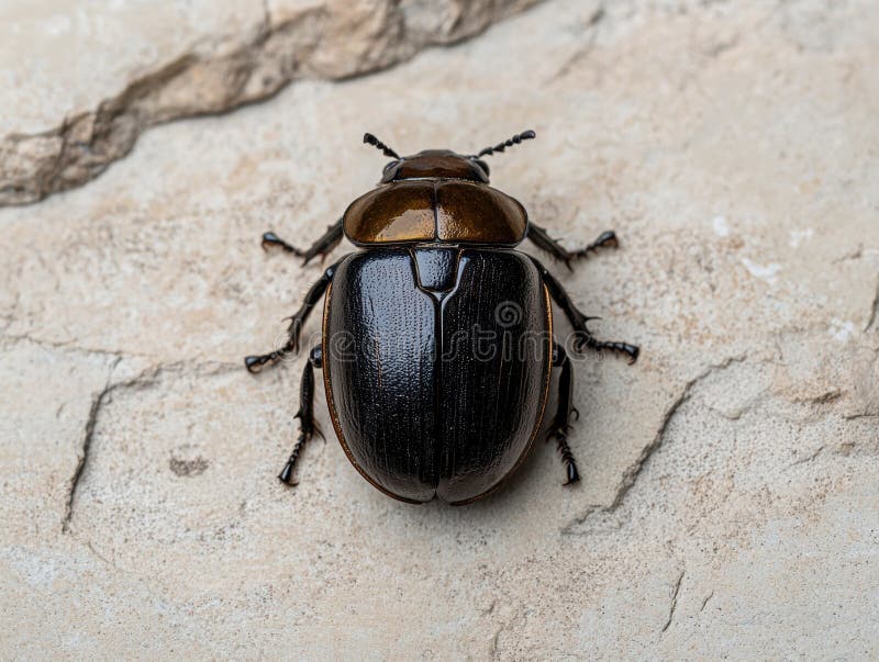 Closeup of a Shiny Black Beetle on a Stone Surface Stock Illustration ...