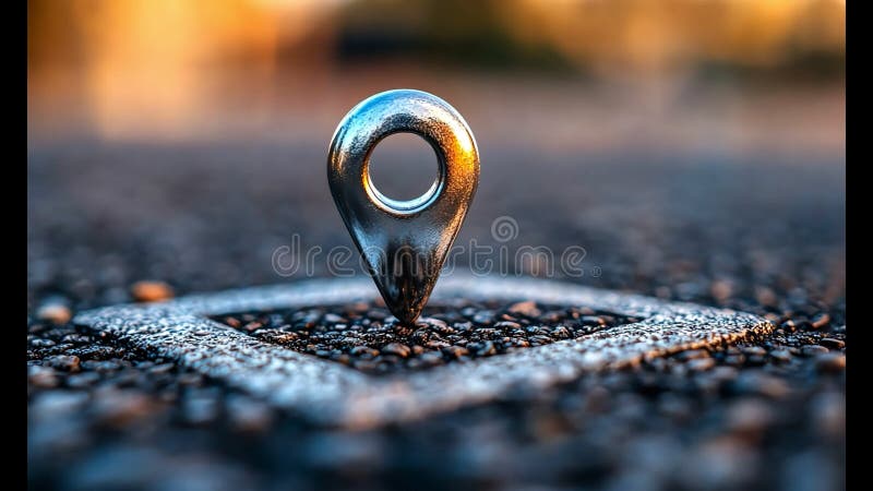 Closeup of Shiny Chrome Location Pin on Textured Surface, Symbolizing ...