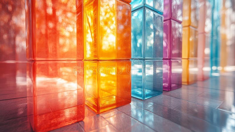 Closeup of Shiny Crystal Blocks with Multicolored Gradient Reflections ...